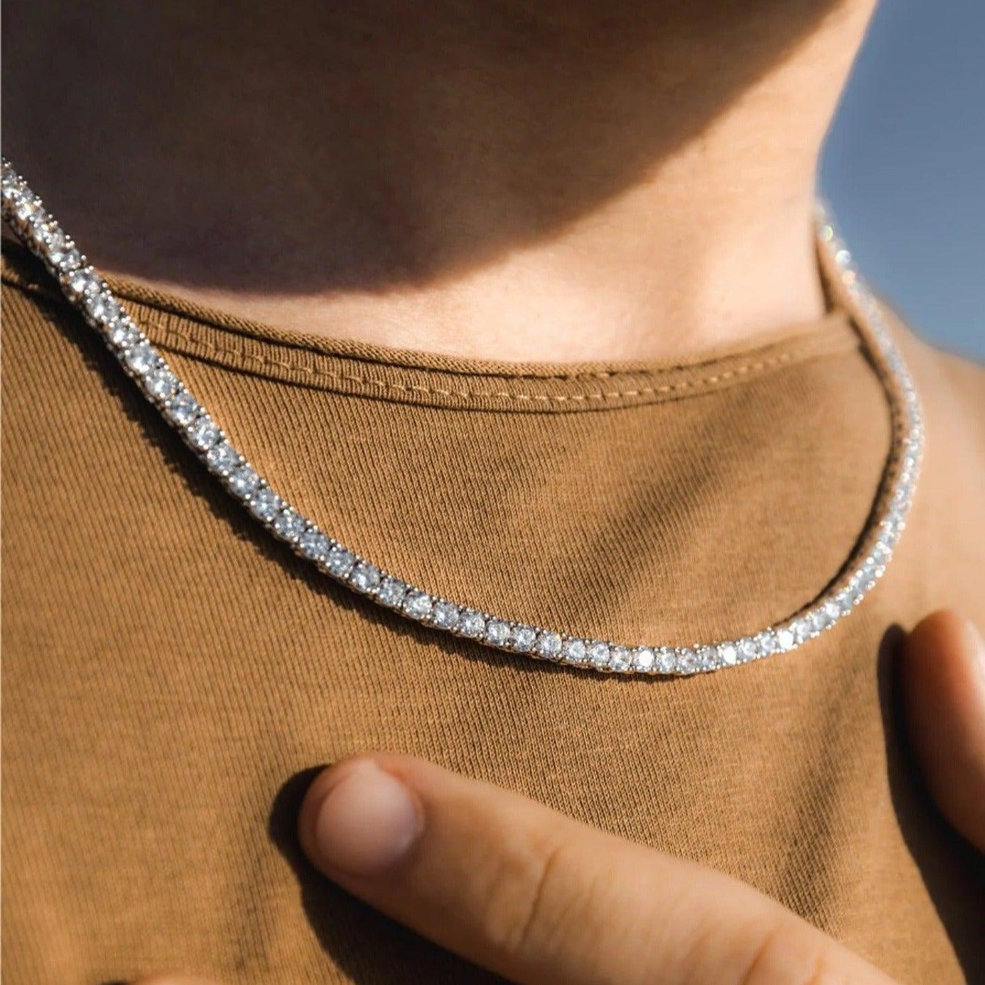 Lab Diamond Men's Tennis Necklace 18.00ct-25ct D/VS Quality in 9K Gold ...